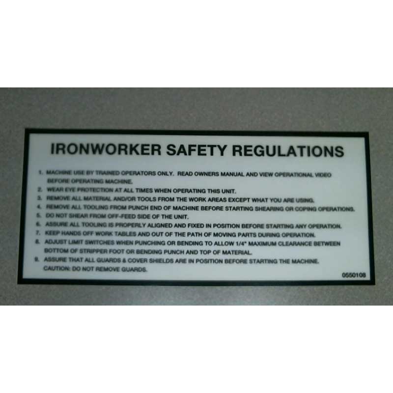 IRONWORKER SAFETY REGULATIONS (550108) - Piranha Metal Fabrication ...