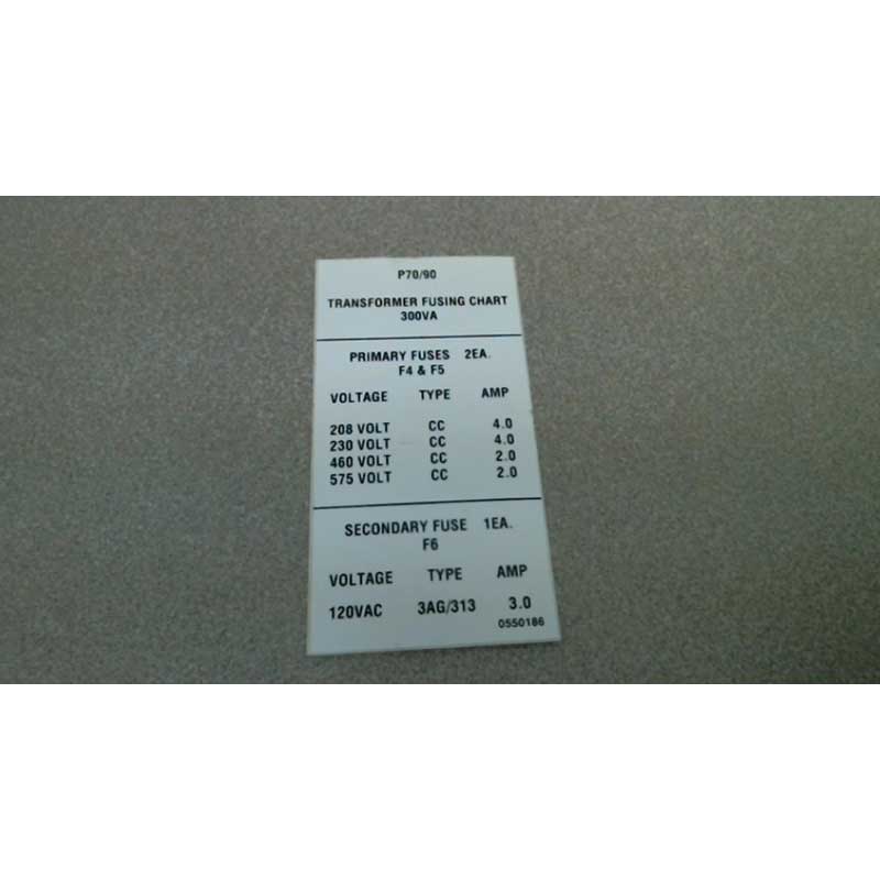 P70/90 TRANSFORMER FUSING CHART DECAL (550186) - Piranha Metal ...